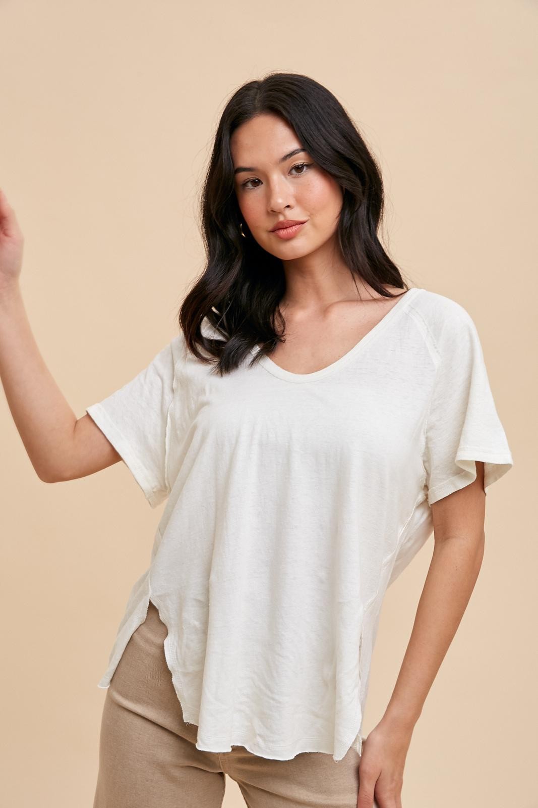 Linen Blend Scoop Neck Tee – Marmalade